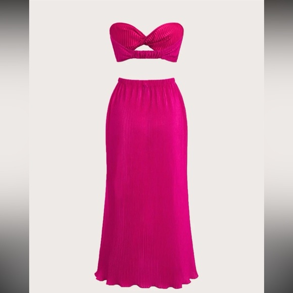 SHEIN | Dresses | Hot Pink Plisse Set | Poshmark